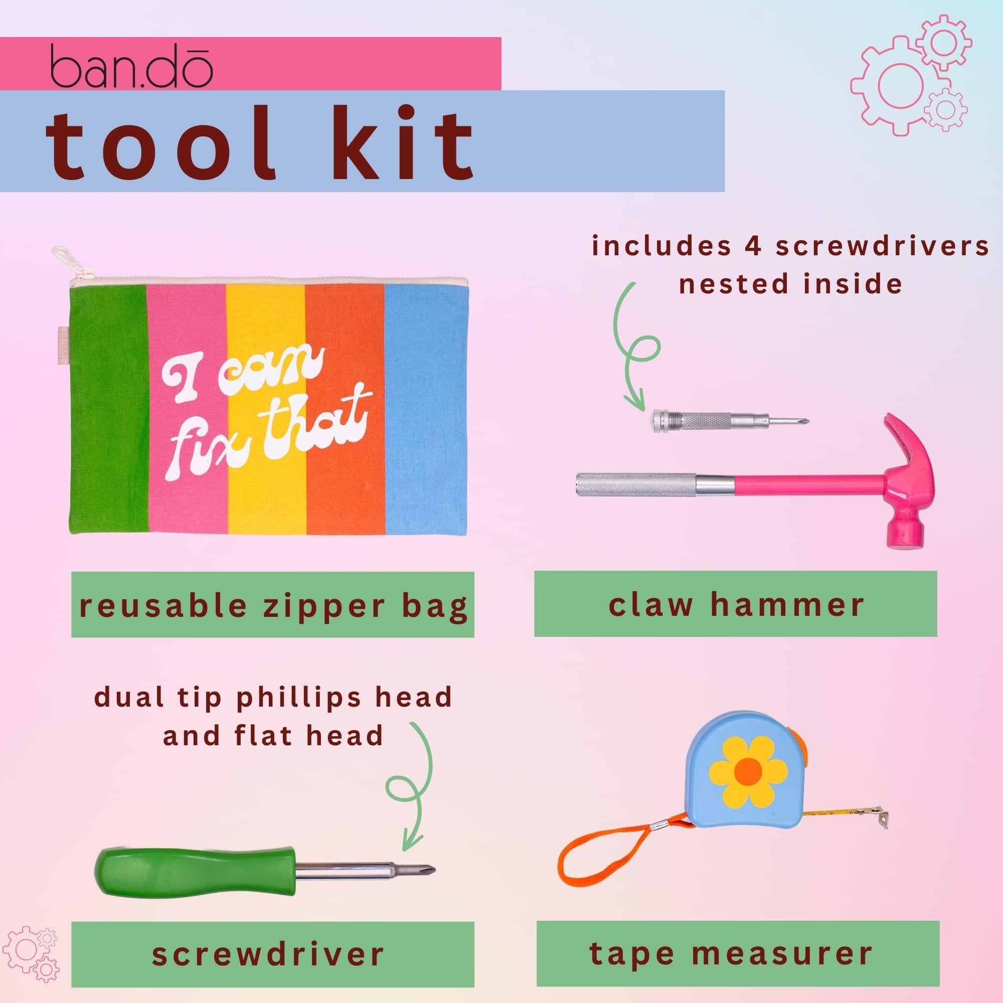 ban.do Cute Basic Tool Kit for Women, Small Tool Kit with Claw Hammer ...